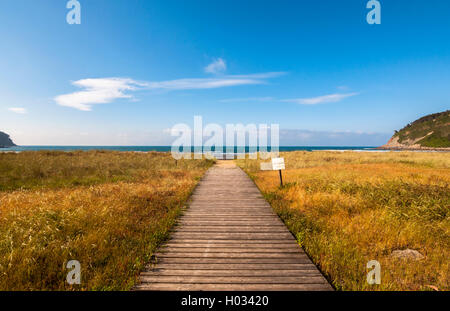Wood way in Rodiles beach Stock Photo - Alamy