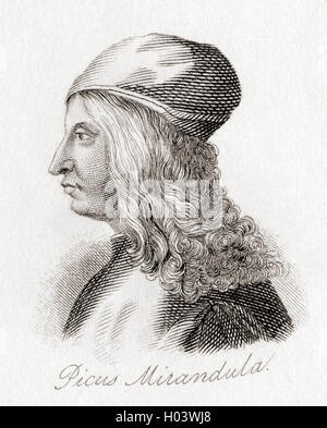 Italian philosopher Giovanni Pico della Mirandola, illustration 1800s ...