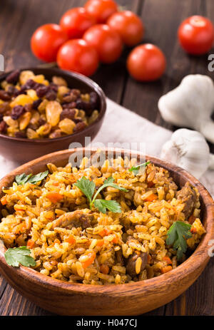Healthy Food: Pilaf with Meat and Red Rice. Studio Photo Stock Photo ...