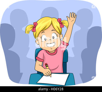 Illustration of a Kid Girl in Class Writing on Paper Taking Attendance ...