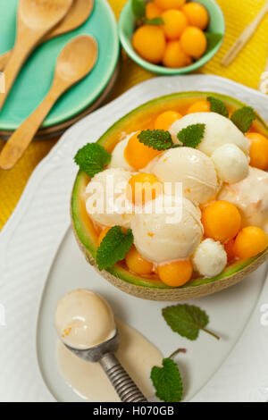Melon Ice Cream Stock Photo - Alamy