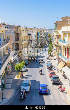 View down busy shop fronted Evans St. in Heraklion, Crete, Greece Stock ...