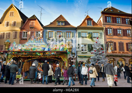 France, Alsace, Colmar. Christmas Market in the historic city of Colmar ...