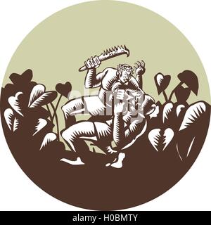 Illustration of Samoan legend wielding a club Nifo'oti weapon defeating ...