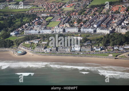 The seafront promenade and beach at Filey, North Yorkshire, England, UK ...