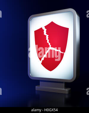 Protection concept: Broken Shield on wall background Stock Photo - Alamy