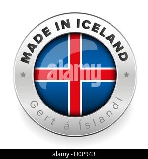 Iceland flag in frame. Badge of the country. Layered circular sign ...