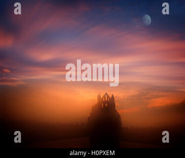 Moon over Whitby Abbey, North Yorkshire Stock Photo - Alamy