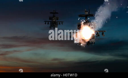Military gunship helicopters exploding after being hit by missile Stock ...