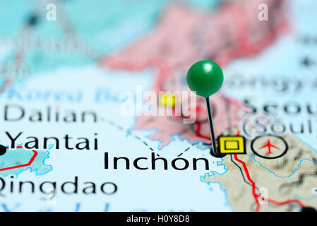 Inchon pinned on a map of South Korea Stock Photo - Alamy