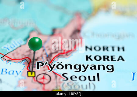 world map of north korea and pyongyang in close up Stock Photo - Alamy