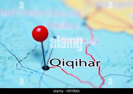 Qiqihar pinned on a map of Asia Stock Photo - Alamy