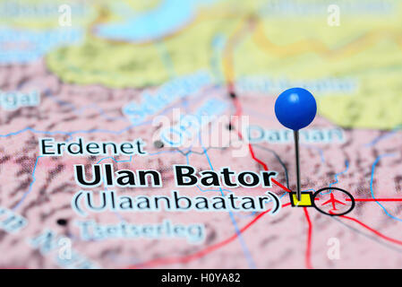 Ulan Bator pinned on a map of Mongolia Stock Photo - Alamy