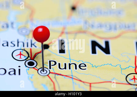 City of Pune marked on map with red pin, India Stock Photo - Alamy