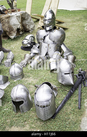 Medieval Helmets made of steel and iron, history Stock Photo - Alamy