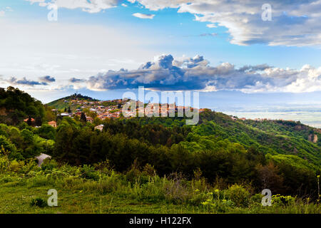 View of Signagi or Sighnaghi city in mountains at Kakheti region ...