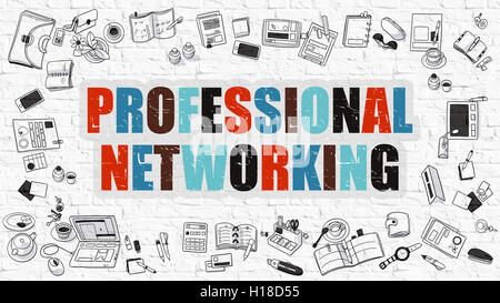Networking Concept with Doodle Design Icons Stock Photo - Alamy