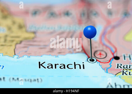 Karachi pinned on a map of Pakistan Stock Photo - Alamy