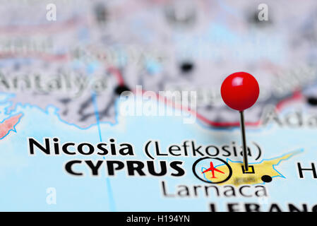 Lefkosia pinned on a map of Cyprus Stock Photo - Alamy