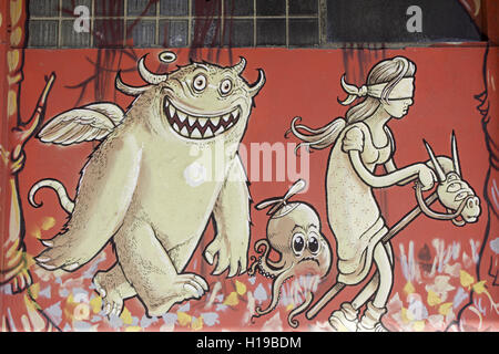 Space monster, Street art, Graffiti, Wanchai District, near Queens Road ...