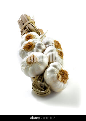 String of Garlic bulbs isolated on a white studio background Stock ...