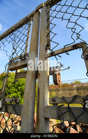 padlocked gates of derelict industrial site near SelbyYorkshire UK ...