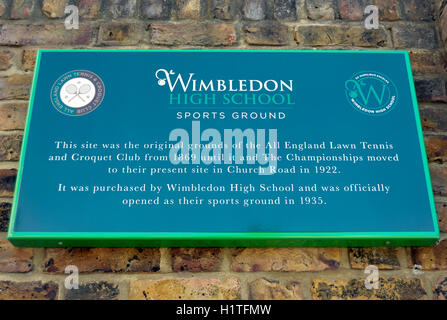 commemorative plaque at wimbledon high school sports ground marking the ...