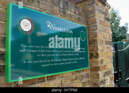 commemorative plaque at wimbledon high school sports ground marking the ...