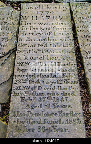 The gravestone of David Hartley, 'King' of the Cragg Vale Coiners in the old churchyard ...