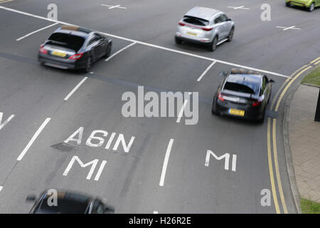 Traffic passing lane markings for the M1 motorway, UK Stock Photo - Alamy