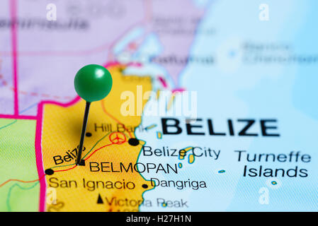 Belmopan, Belize pin on map Stock Photo - Alamy