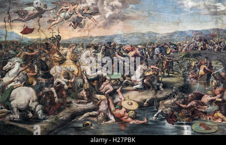 Rome. Italy. Fresco (1517-1524) depicting the Battle of the Milvian Bridge, Hall of Constantine ...
