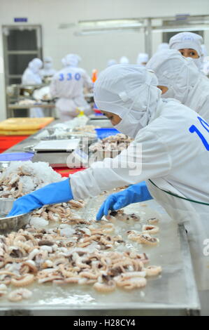 Vung Tau, Vietnam - December 9, 2014: Workers are classifying octopus ...