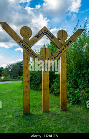 Welcome sign at the entrance to Rushcliffe Country Park, Ruddington ...