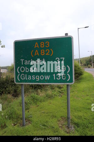 Road sign on A83 for Campbeltown and Glasgow Kintyre Scotland September ...
