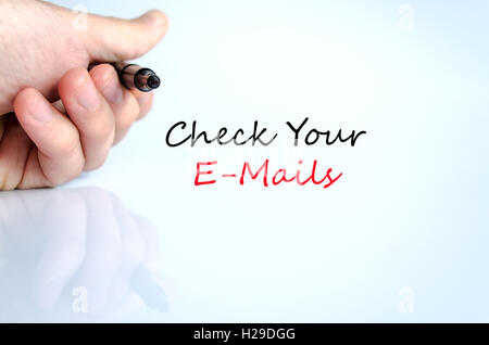 Check your e-mails text concept isolated over white background Stock ...