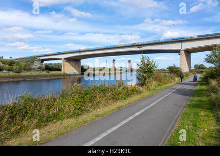 The Tees Viaduct or Flyover a plate girder bridge on concrete piers ...