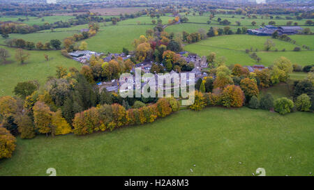 Aerial view of Mitton Hall Hotel Clitheroe, front entrance and car park ...