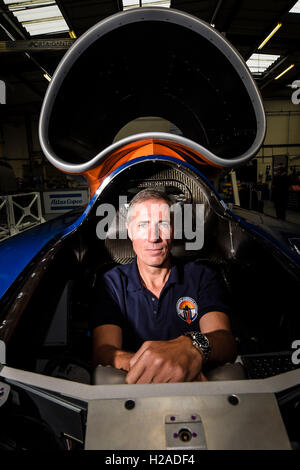 Fighter pilot and driver Andy Green sits in the cockpit of the ...