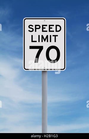 Seventy (70) miles per hour speed limit road sign on black background ...
