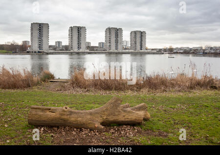 View over Southmere lake Thamesmead London Stock Photo - Alamy