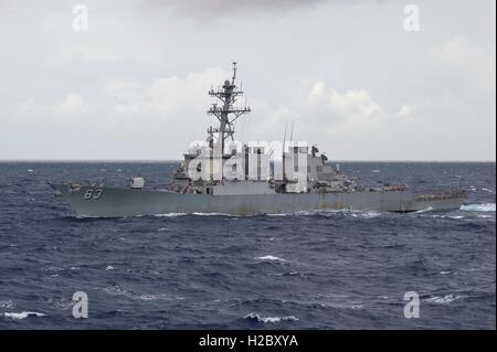 Guided-missile destroyer USS Stethem transits waters east of the Korean ...