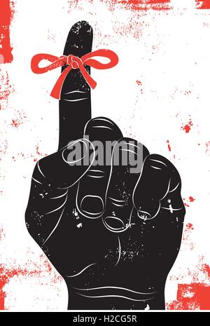 Reminder string tied to index finger vector line icon. Don't forget ...