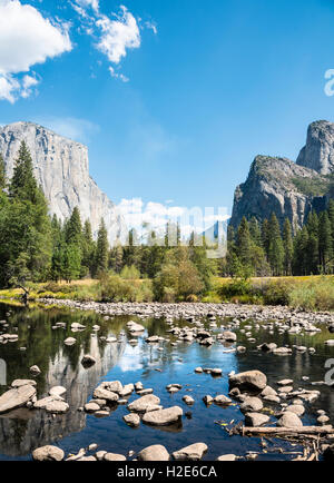 Daytime view of the merced river landscape of Yosemite National Park at ...