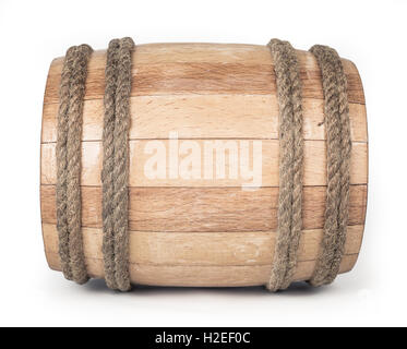 Brown small wooden barrel isolated over white Stock Photo - Alamy