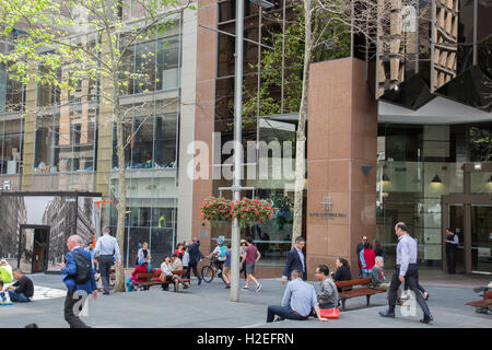 Martin Place in Sydney city centre and entrance to Sydney rail station ...