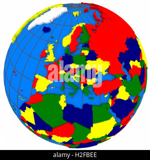 3d render of Europe map with countries flags location pins Stock Photo ...
