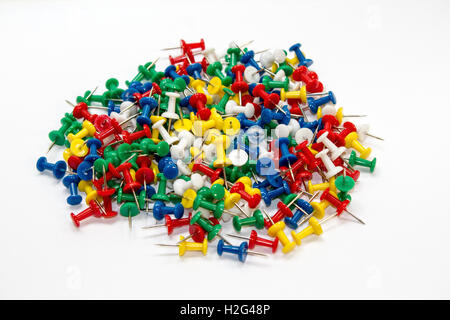 Pile of plastic notice board push pins on a white background Stock ...