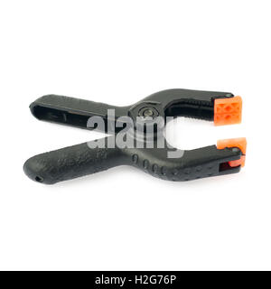 Clamp with orange plastic jaws, isolated over the white background ...