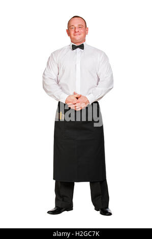 Waiter with note pad and pencil over white background Stock Photo - Alamy